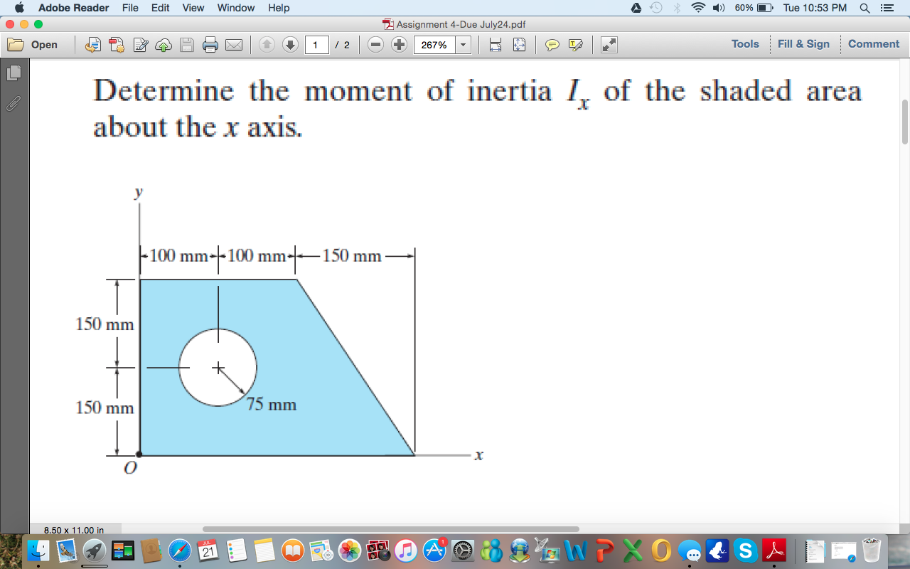 Solved Determine the moment of inertia Ix of the shaded area | Chegg.com