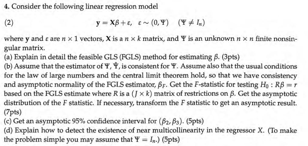 Consider the following linear regression model y = X | Chegg.com