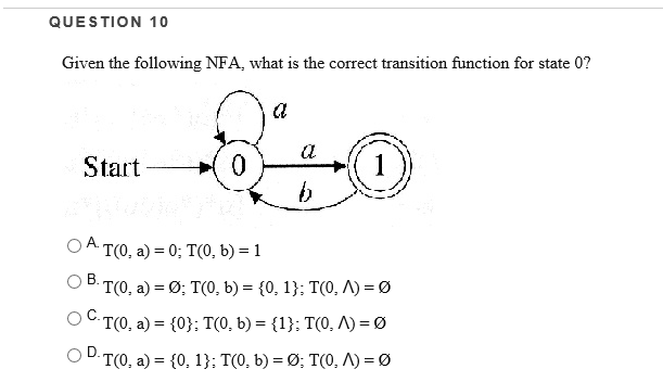 Solved QUESTION 10 Given the following NFA, what is the | Chegg.com