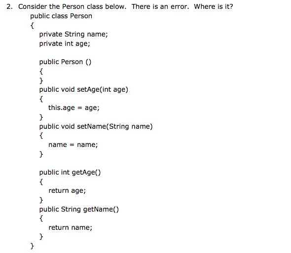 Solved 2. Consider the Person class below. There is an | Chegg.com