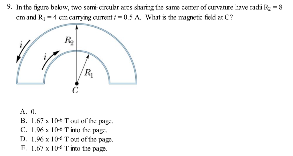 Solved 9. In the figure below, two semi-circular arcs | Chegg.com