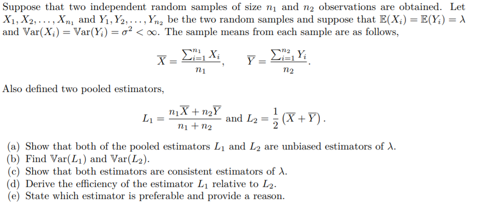 Solved Suppose that two independent random samples of size | Chegg.com