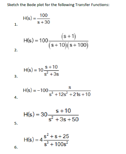 Solved Sketch the Bode plot for the following Transfer | Chegg.com
