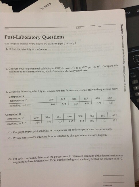 Solved cX Post-Laboratory Questions (use the spaces provided | Chegg.com