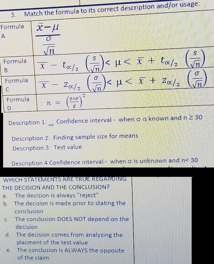 Solved 3. Match the formula to its correct description | Chegg.com