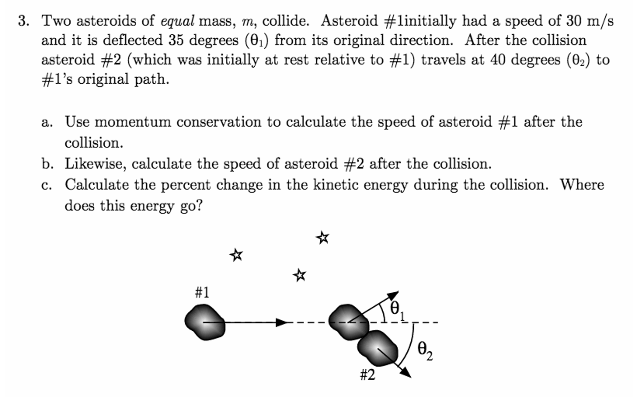 Solved Two asteroids of equal mass, m, collide. Asteroid #1 | Chegg.com