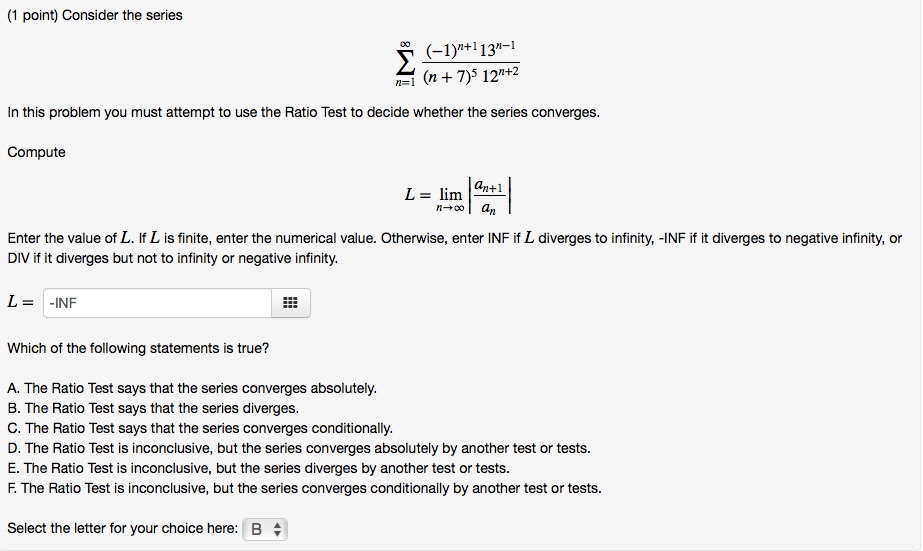 Solved (1 point) Consider the series n-1 (n + 7)5 12n+2 In | Chegg.com