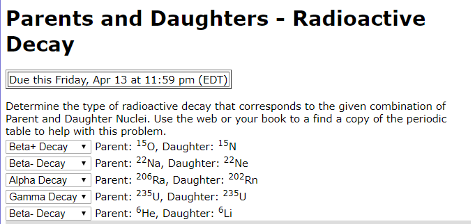 Solved Parents and Daughters - Radioactive Decay Due this | Chegg.com