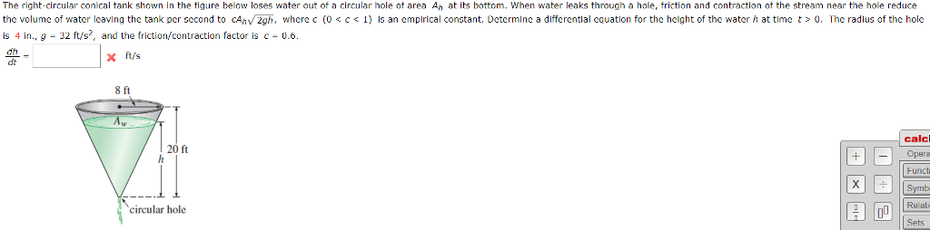 Solved The right circular conical tank shown in the figure | Chegg.com