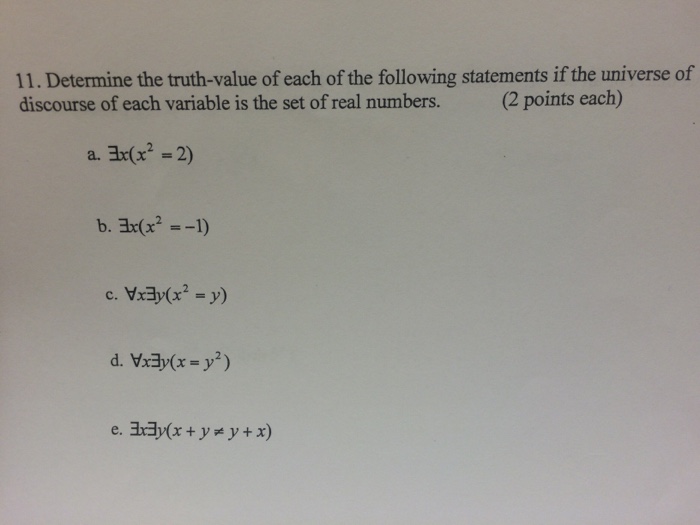 Solved Determine the truth-value of each of the following | Chegg.com Solved Determine the truth-value of each of the following | Chegg.com