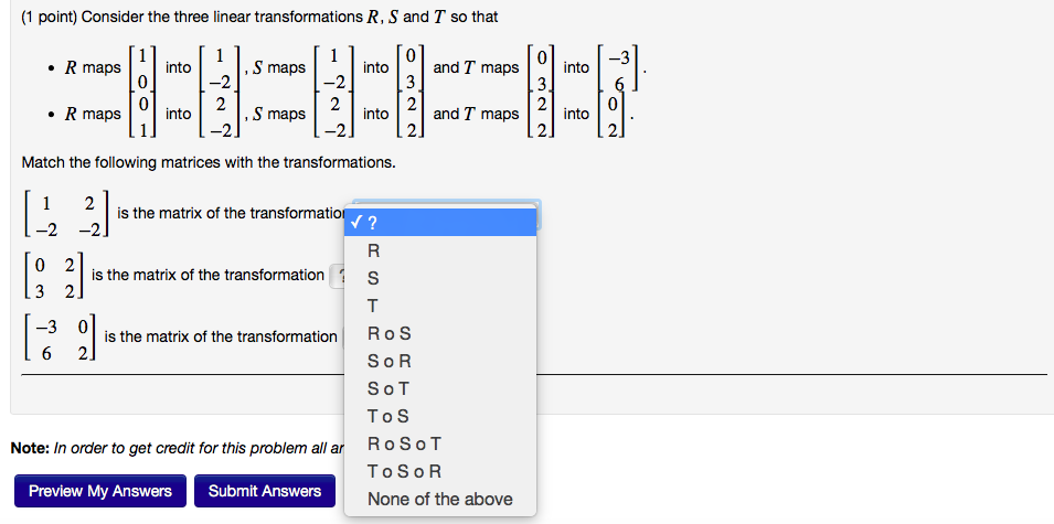 Solved Consider the three linear transformation R,S and T so | Chegg.com