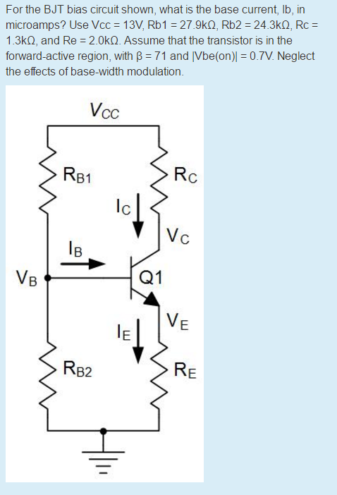 Solved For the BJT bias circuit shown, what is the base | Chegg.com