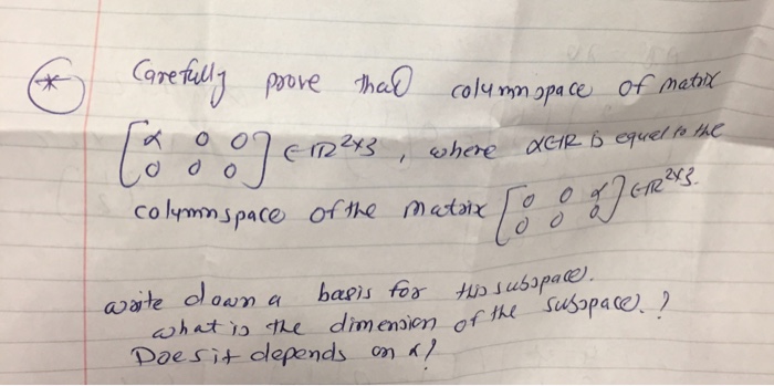 Solved Carefully prove that column space of matrix [alpha 0 | Chegg.com