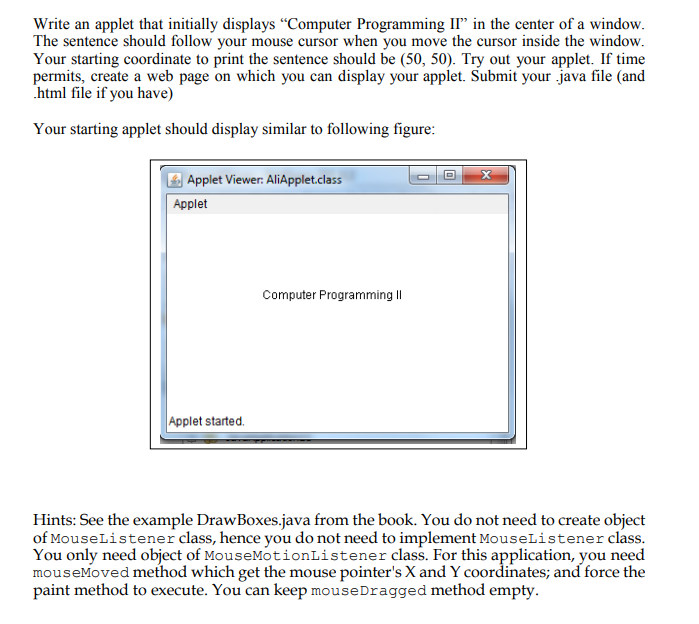 Write An Applet That Initially Displays Computer