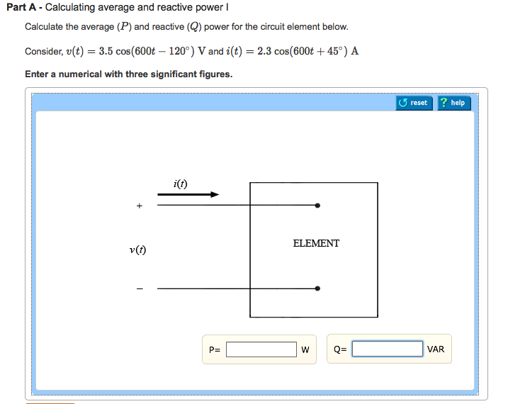 Solved Part A Calculating average and reactive power | Chegg.com Solved Part A Calculating average and reactive power | Chegg.com