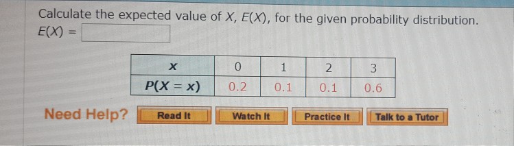 Solved Calculate the expected value of X, E(x), for the | Chegg.com