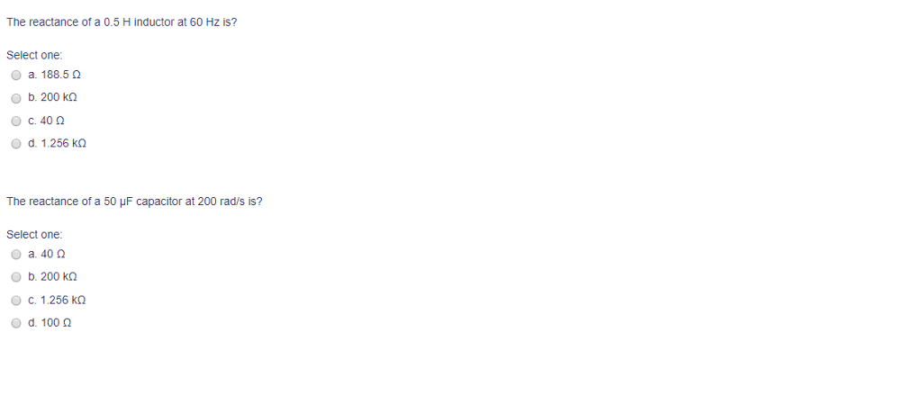 Solved The Reactance Of A 0 5 H Inductor At 60 Hz Is Select