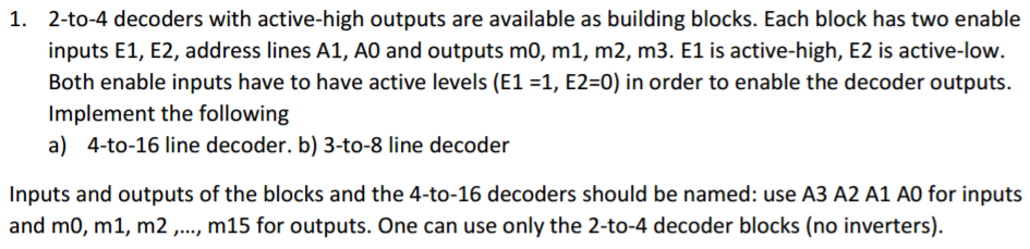 Solved 2-to-4 decoders with active-high outputs are | Chegg.com