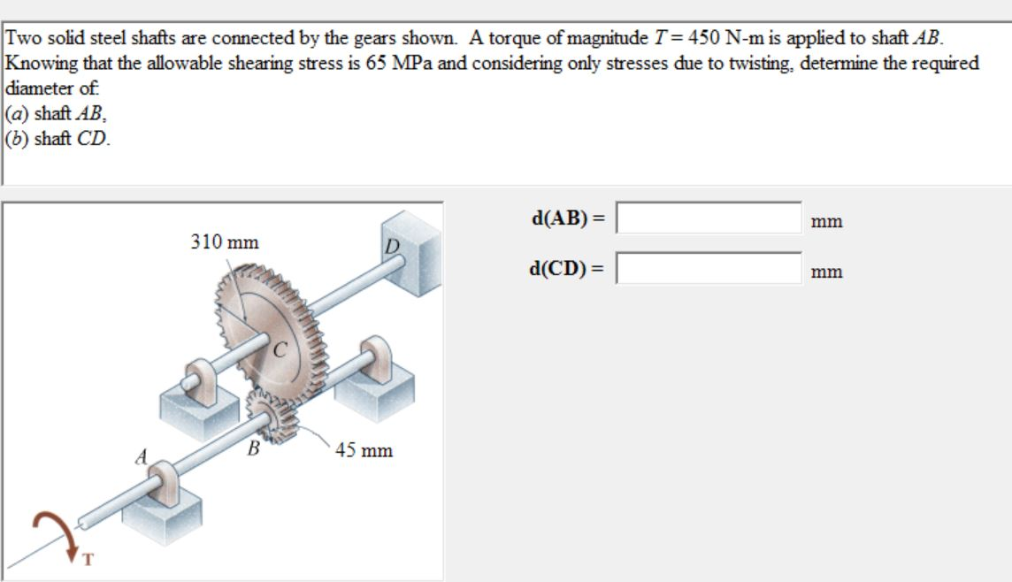 Solved Two solid steel shafts are connected by the gears | Chegg.com