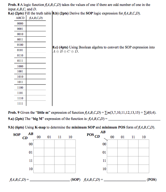 Solved Prob. 8 A logic functionA,B,C,D) takes the values of | Chegg.com