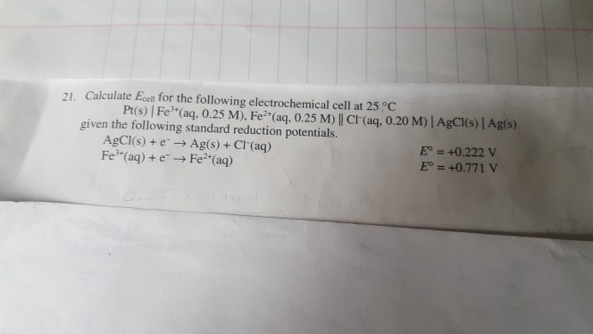 Solved 21. Calculate Ecen for the following electrochemical | Chegg.com
