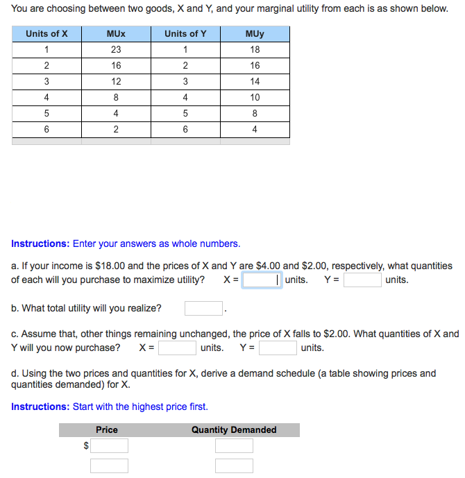 Solved You are choosing between two goods, X and Y, and your | Chegg.com