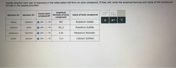 Solved Decide whether each pair of elements in the table | Chegg.com