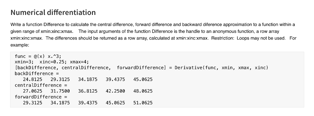 Solved Numerical differentiation Write a function Difference | Chegg.com