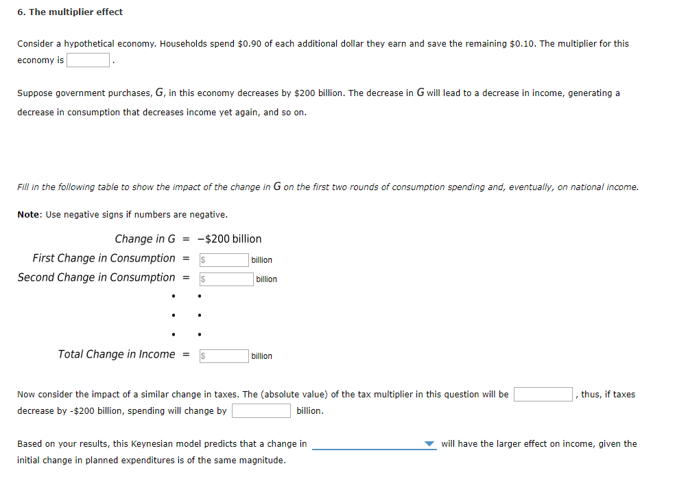 Solved The multiplier effect Consider a hypothetical | Chegg.com