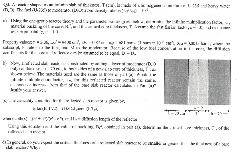 Q3. A reactor shaped as an infinite slab of | Chegg.com