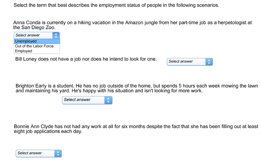 Solved Select the term that best describes the employment | Chegg.com