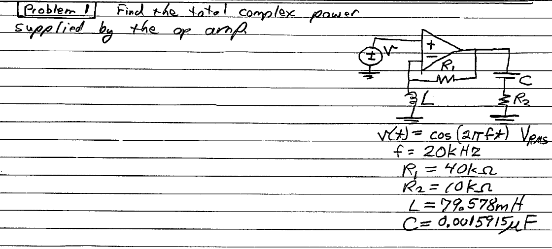 Solved Find the total complex power supplied by the op amp | Chegg.com