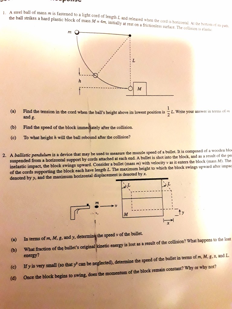 Solved teel ball of mass m is fastened to a light cord of | Chegg.com