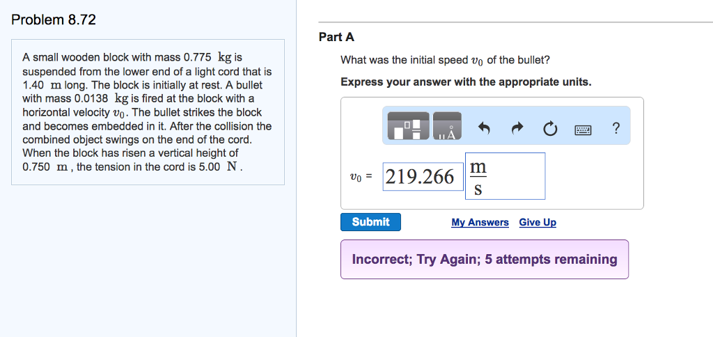 Solved A small wooden block with mass 0.775 kg is suspended | Chegg.com