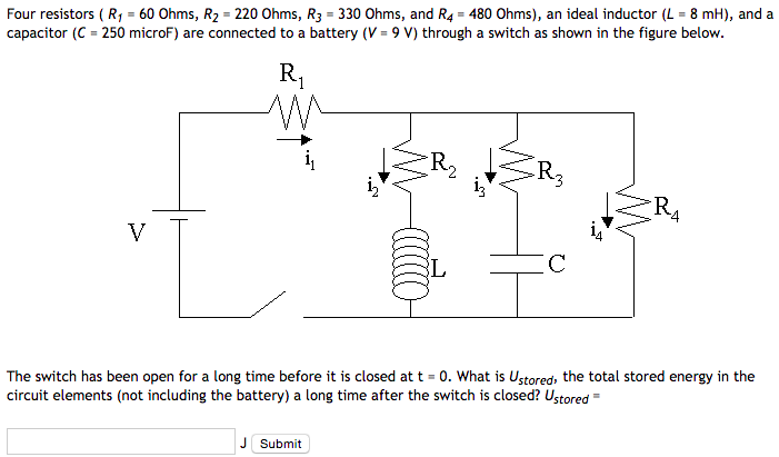 Solved Four resistors ( R1 = 60 Ohms, R2= 220 Ohms, R3= 330 | Chegg.com