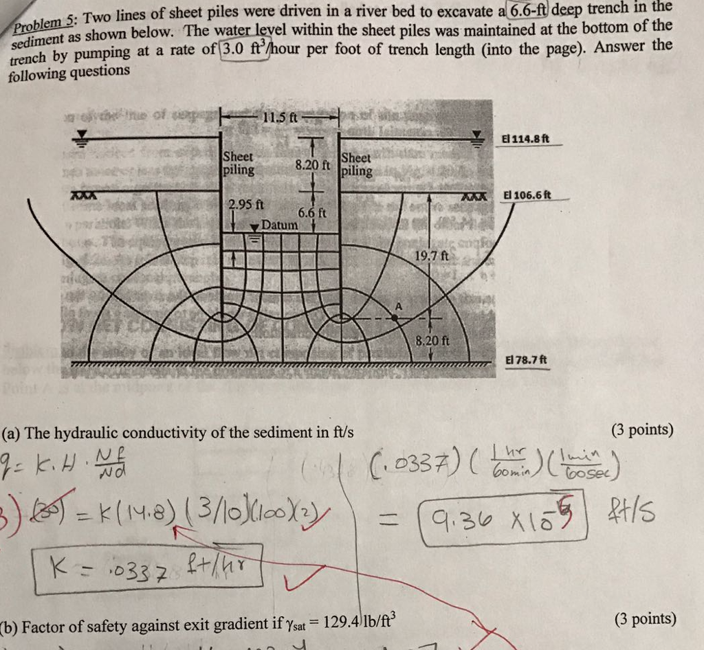Solved Two lines of sheet piles were driven in a river bed | Chegg.com