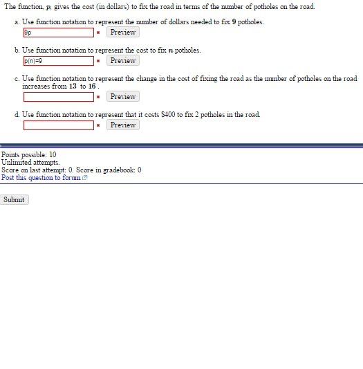 Solved The function, p. gives the cost (in dollars) to fix | Chegg.com