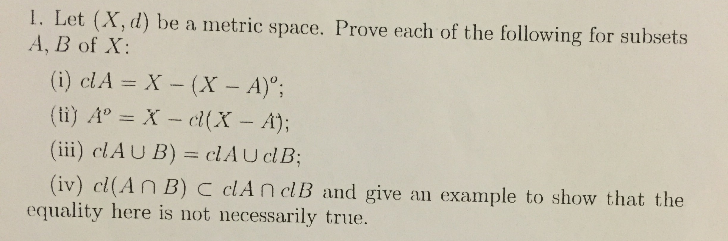 Let (X, d) be a metric space. Prove each of the | Chegg.com