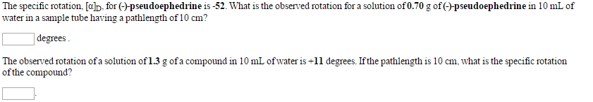 Solved The specific rotation α D for pseudoephedrine is 52 | Chegg.com