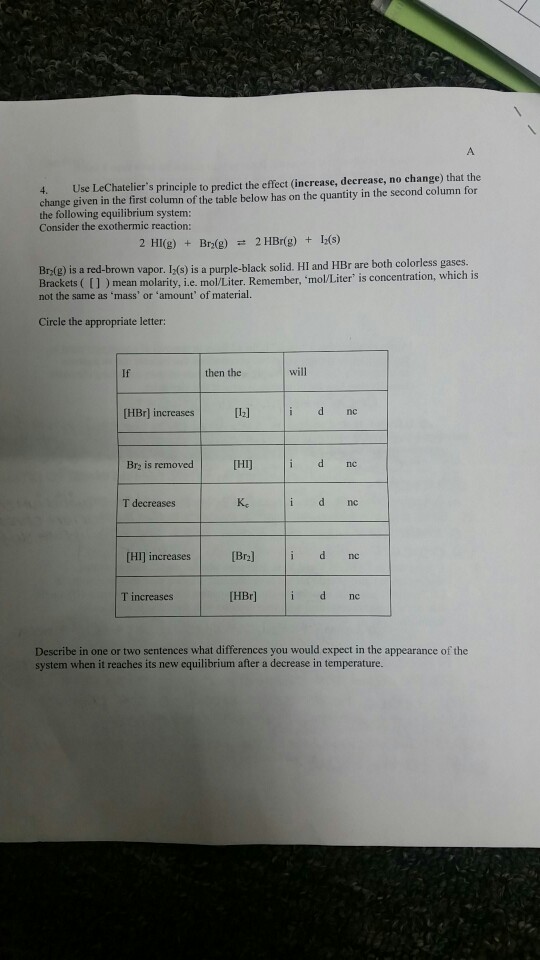 Solved Use LeChatelier's principle to predict the effect | Chegg.com