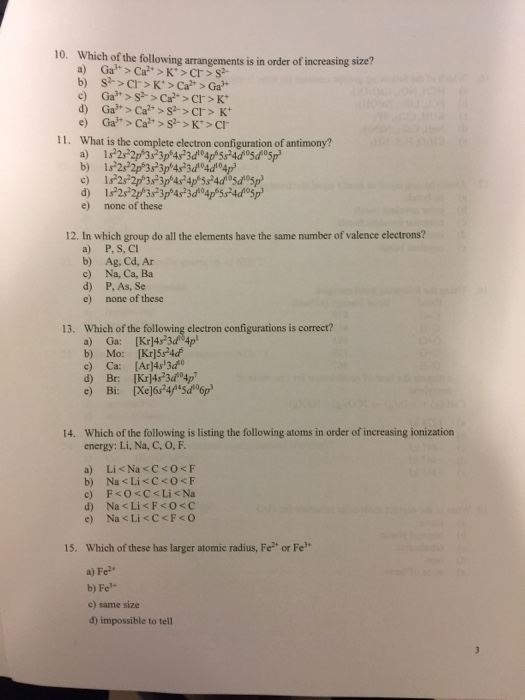 Solved Which of the following arrangements is in order of | Chegg.com