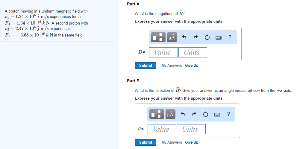 Solved Part A A proton moving in a uniform magnetic field | Chegg.com