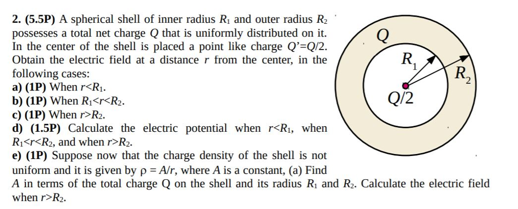 Solved 2. (5.5P) A spherical shell of inner radius Ri and | Chegg.com