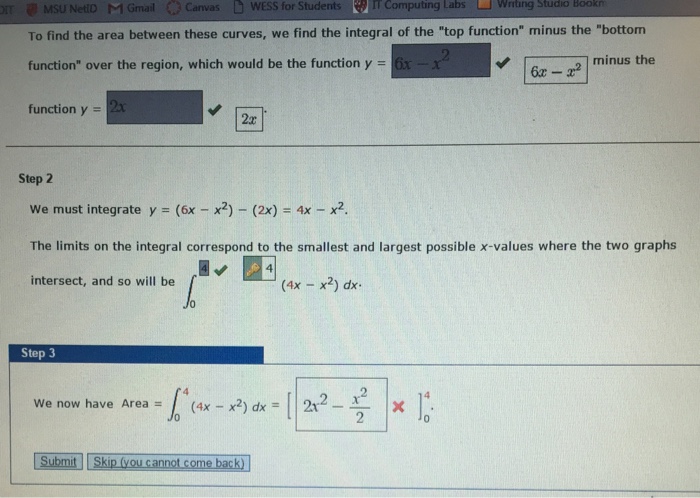 Solved To find area between these curves, we find the | Chegg.com