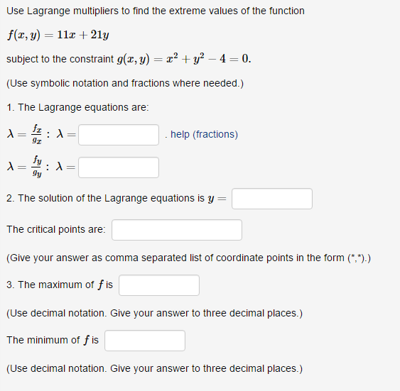 Solved Use Lagrange multipliers to find the extreme values | Chegg.com