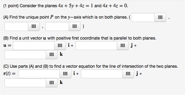 Solved (1 point) Consider the planes 4x 5y +4z 1 and 4x +4z | Chegg.com