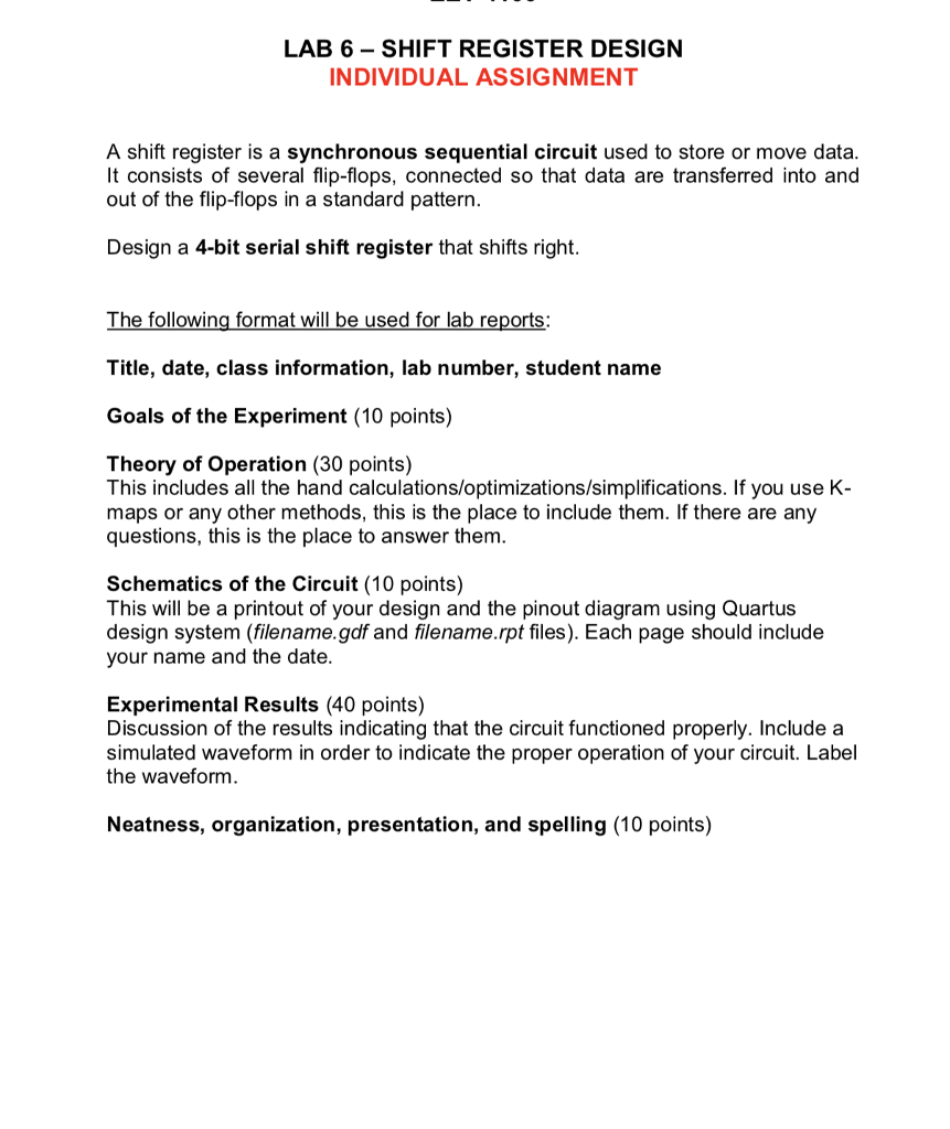 Solved LAB 6- SHIFT REGISTER DESIGN NDIVIDUAL ASSIGNMENT A | Chegg.com
