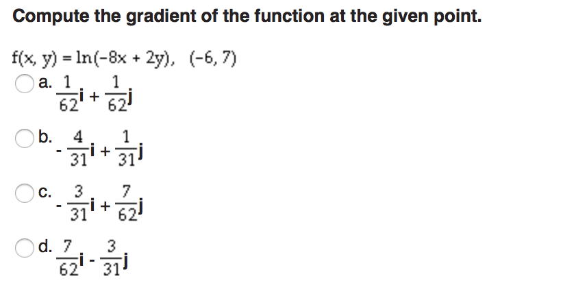 Solved Compute the gradient of the function at the given | Chegg.com