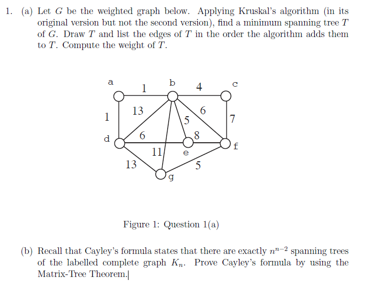 Solved 1. (a) Let G be the weighted graph below. Applying | Chegg.com