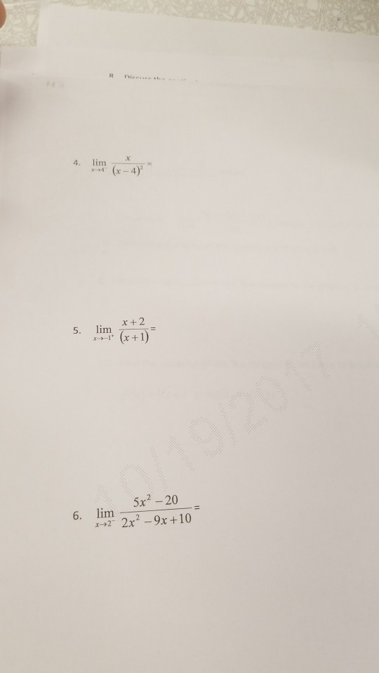 Solved 4. lim--x -(x-4 5. lim x2 x (x+1 6. lim-5x2-20 | Chegg.com